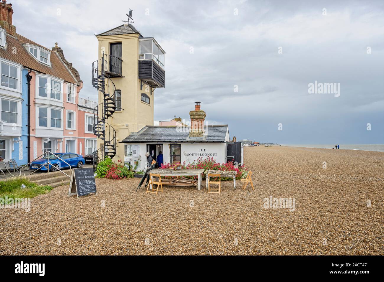 Aldeburgh Beach Lookout and its iron spiral staircase on the beach at ...