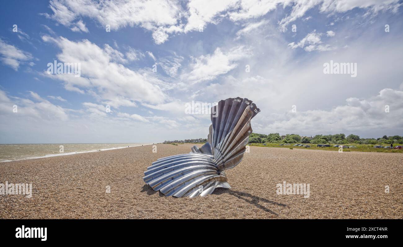 The Scallop sculpture rising from the shingle at Aldeburgh Beach ...