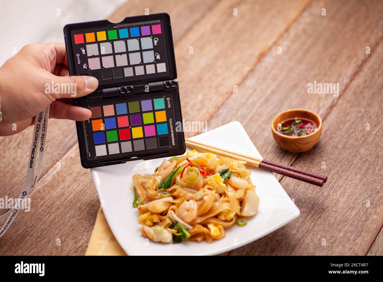 Fried Kway Teo Seafood with Color Checker Stock Photo - Alamy