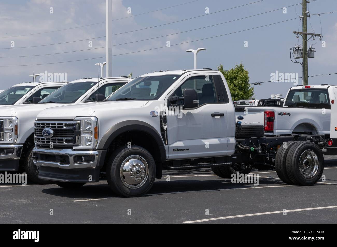 Plainfield - June 16, 2024: Ford F-550 XLT 4X2 Chassis Cab display ... Plainfield - June 16, 2024: Ford F-550 XLT 4X2 Chassis Cab display ...