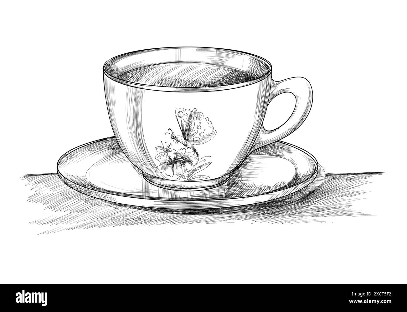 Coffee cup with plate hand draw sketch design Stock Vector Image & Art ...