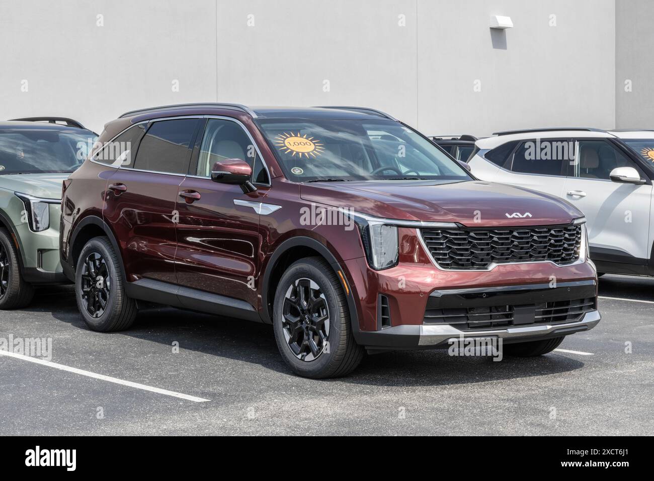 Avon - June 16, 2024: Kia Sorento S display at a dealership. Kia offers ...
