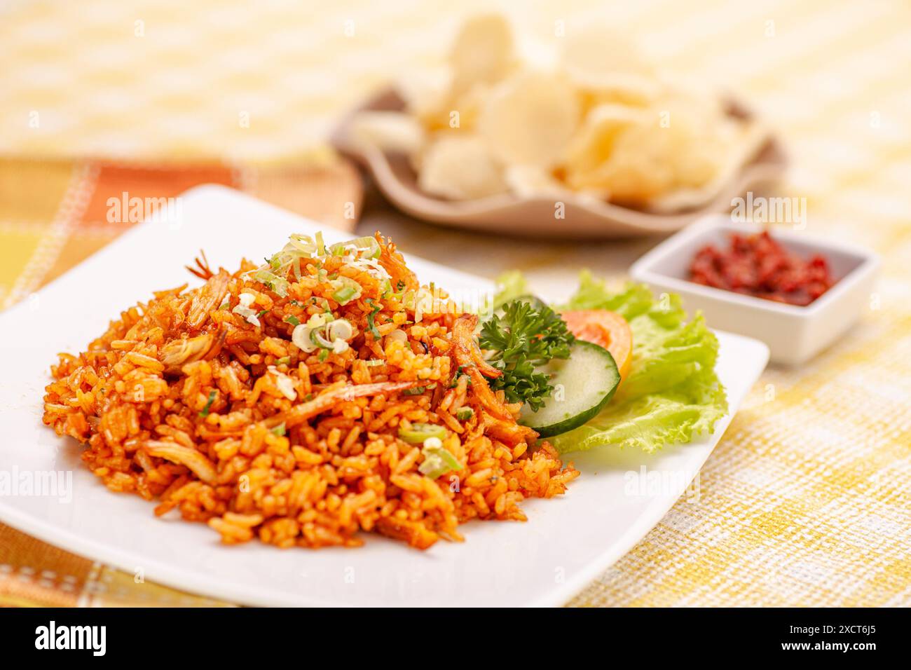 Fried Rice Chilli Spicy With Crackers Stock Photo - Alamy