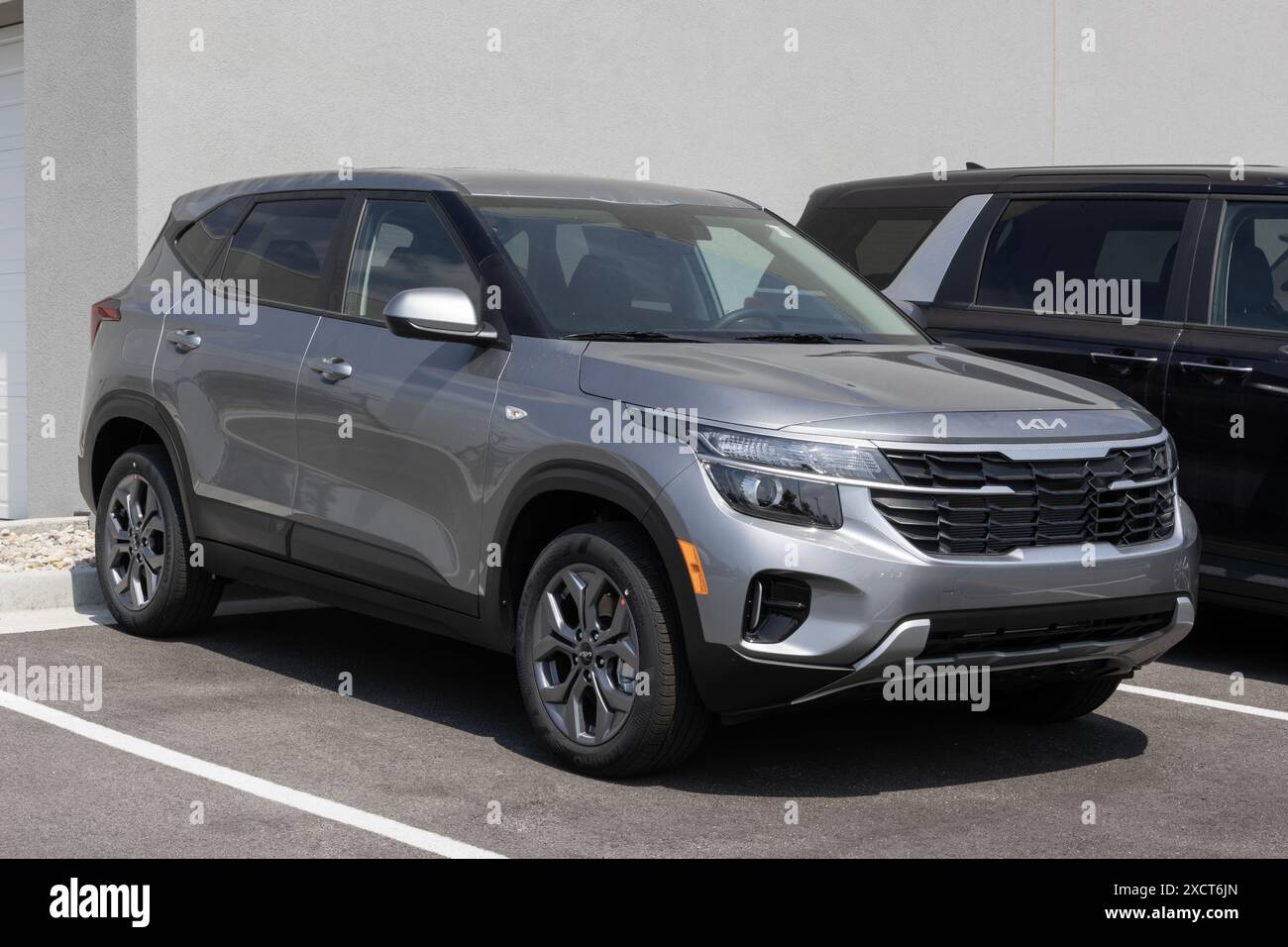 Avon - June 16, 2024: Kia Seltos LX display at a dealership. Kia offers the Seltos with a 2.0L ...