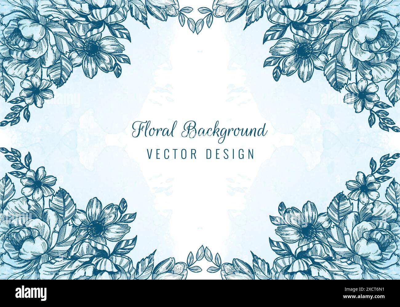 Abstract blue flowers drawing and sketch background Stock Vector Image ...