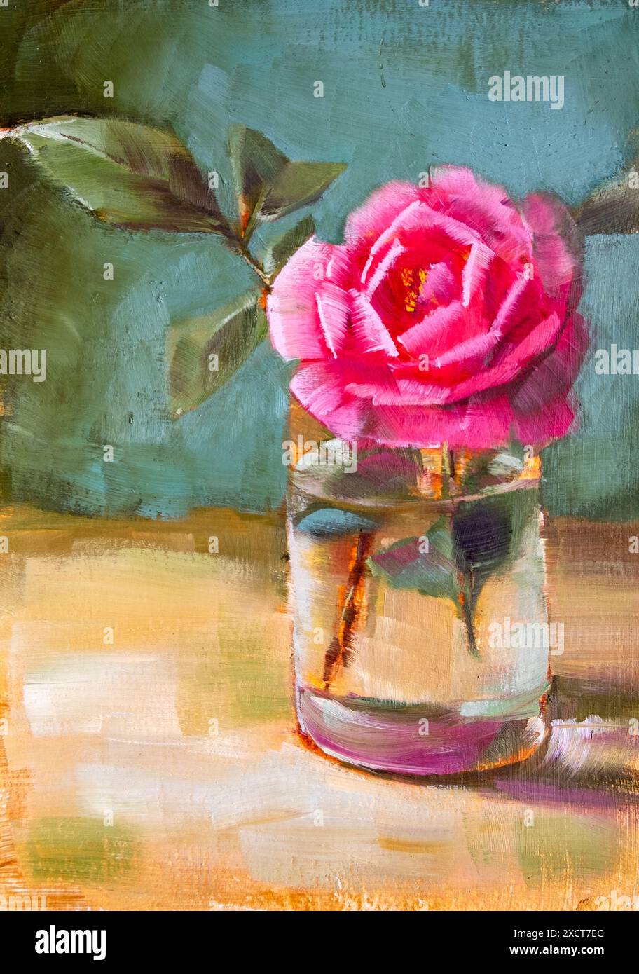 Still life with red flowers tulips, oil painting Stock Photo - Alamy