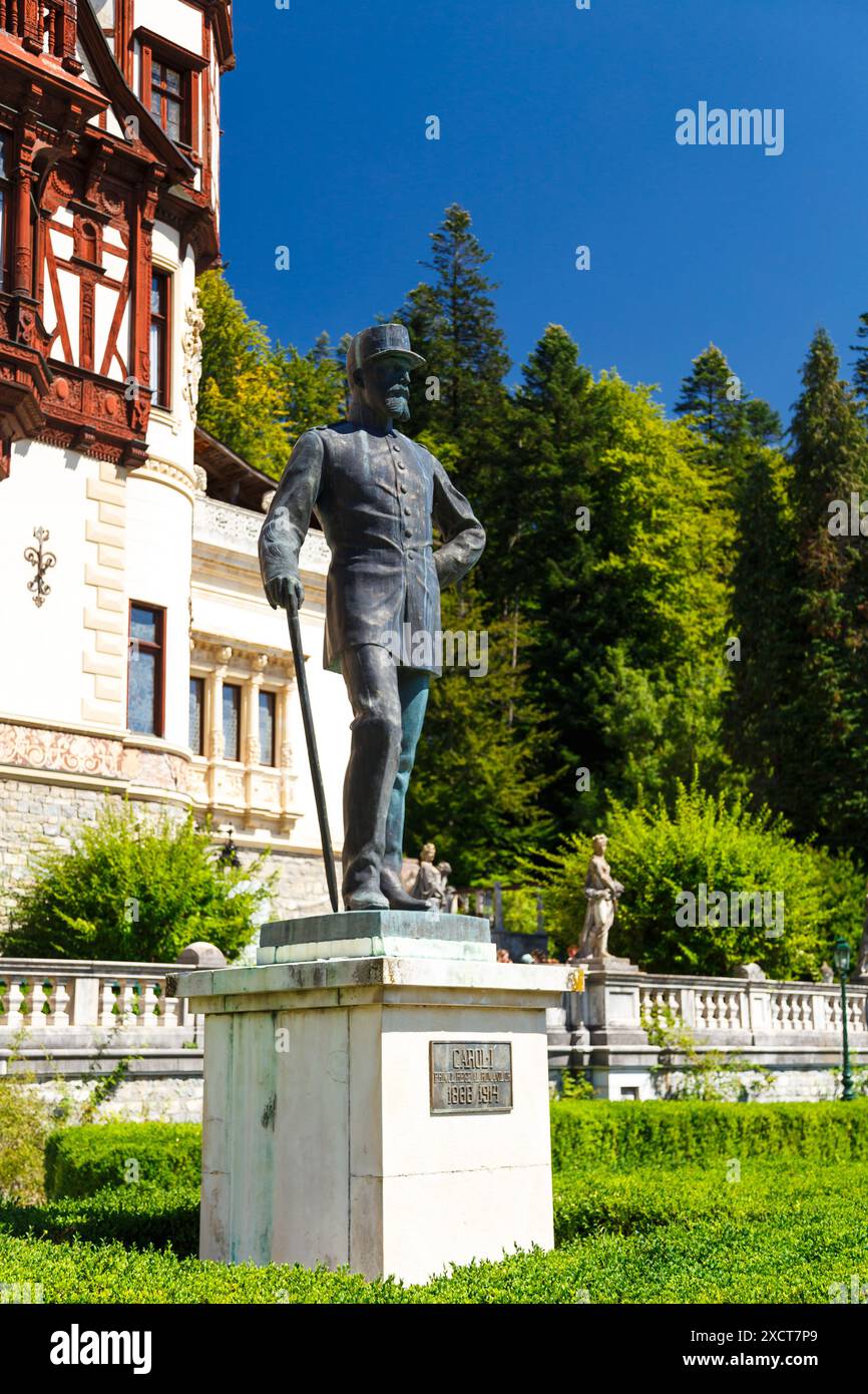 A statue of King Carol I of Romania by Raffaello Romanelli on a terrace ...