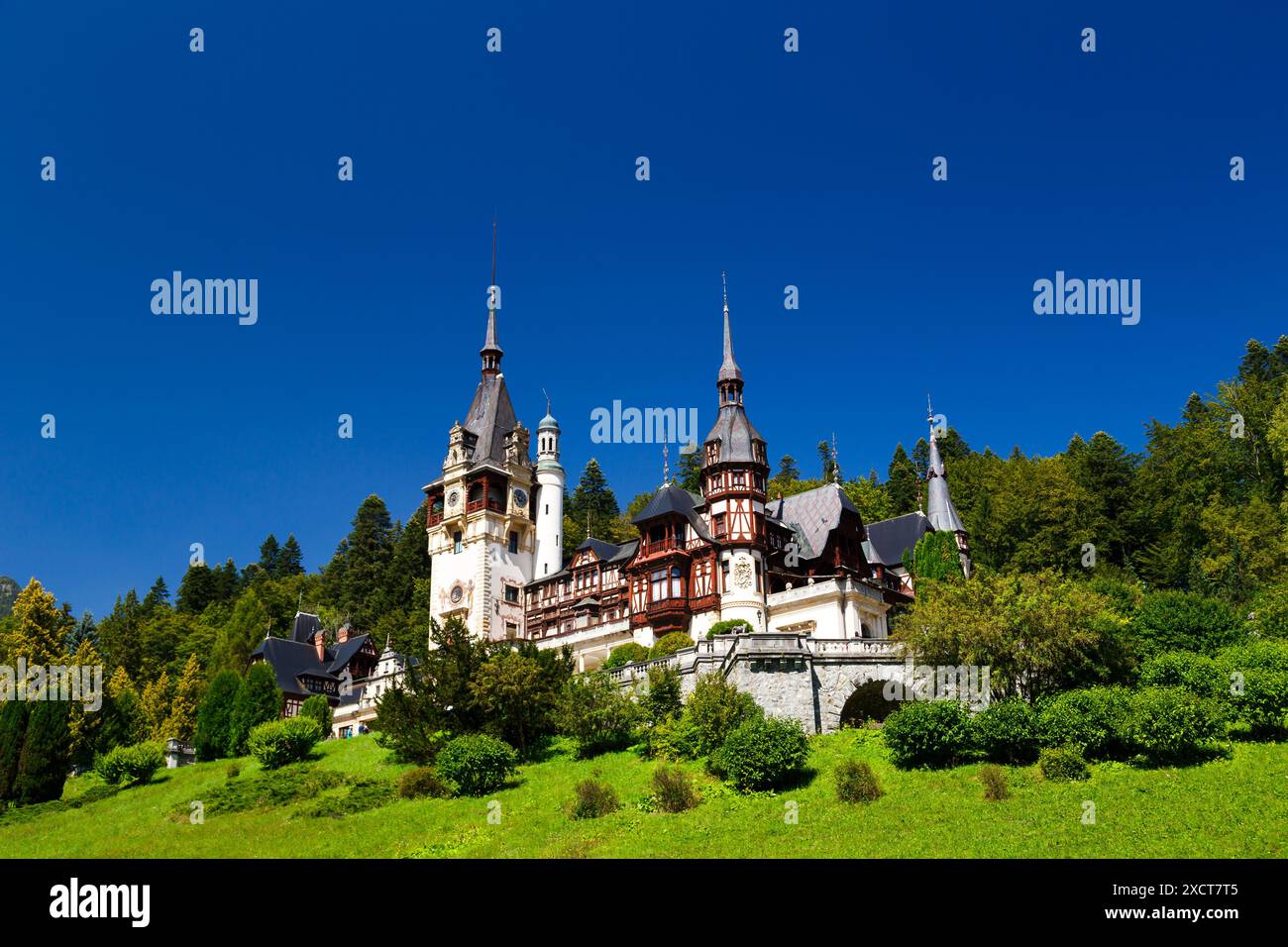 The Peles castle in the town of Sinaia, Transylvania, Carpathian ...