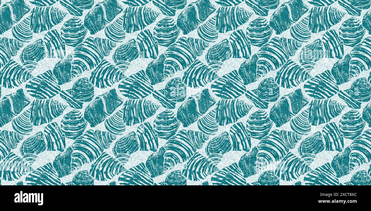 Teal turquoise blue white shell motif with linen seamless batik border ...