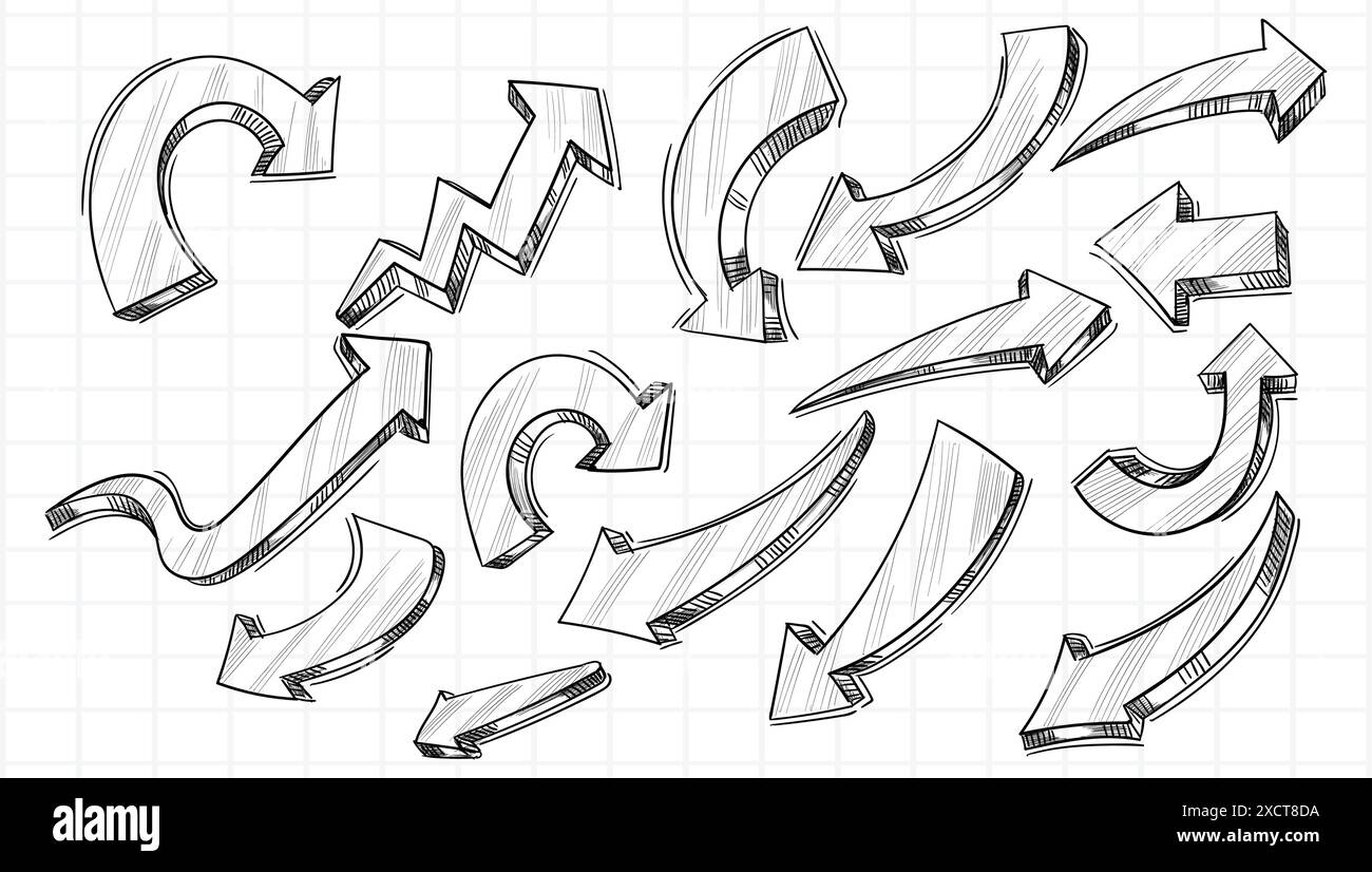 Hand drawn creative sketch arrow set design Stock Vector Image & Art ...