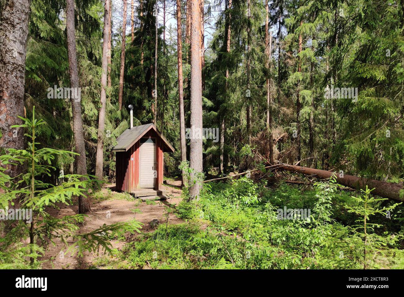 Finnish national park Noux, Nuuksio in summer time. WC, dry toilet ...