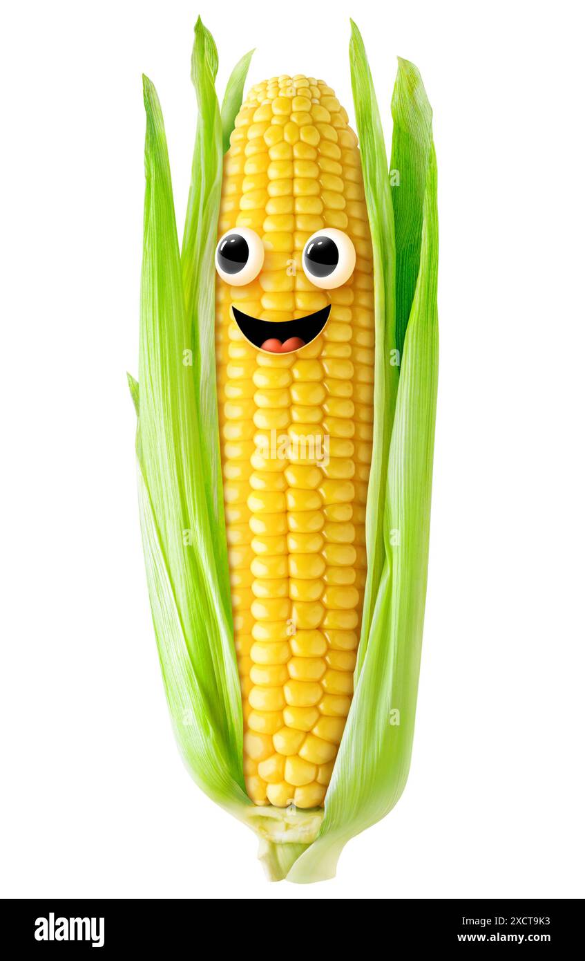 Cute smiling corn character isolated on white backgound Stock Photo - Alamy