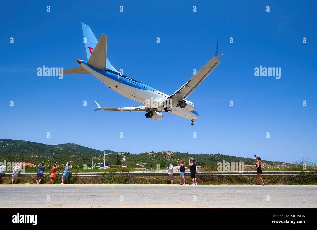 Skiathos Airport, Greece 2024. Aircraft. Tourists photograph the ...