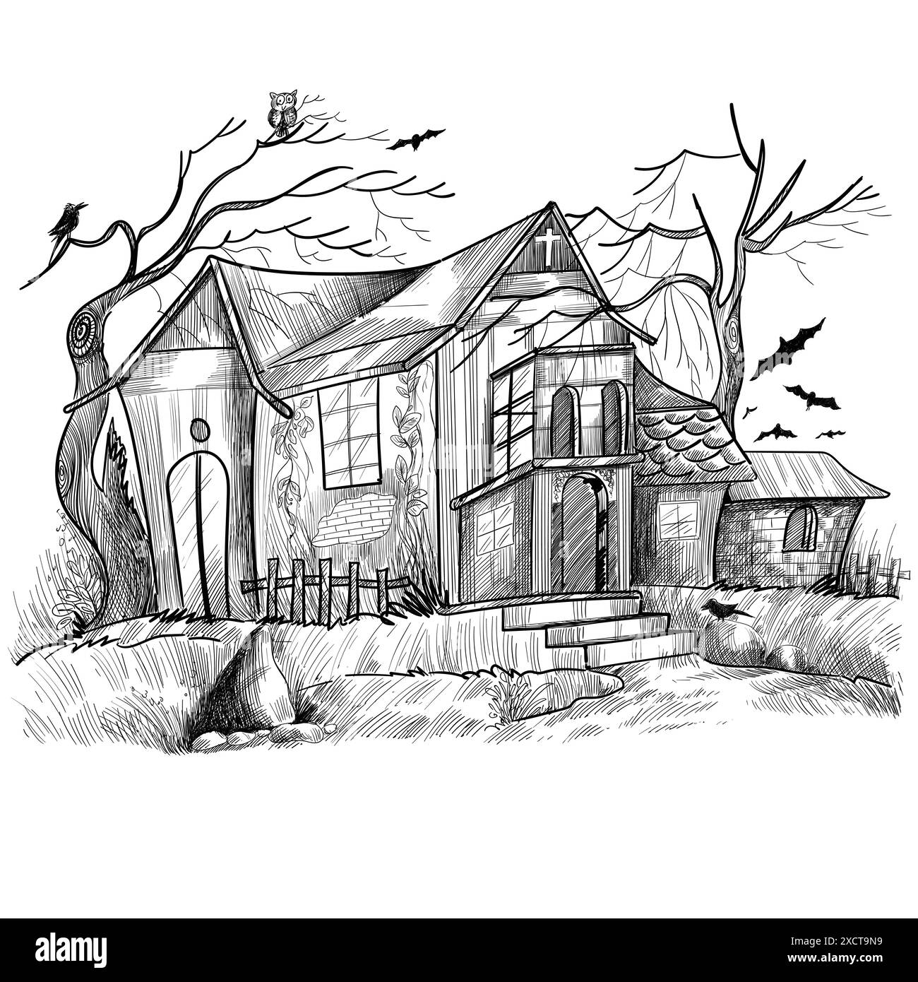 Hand drawn haunted halloween house sketch design Stock Vector Image ...