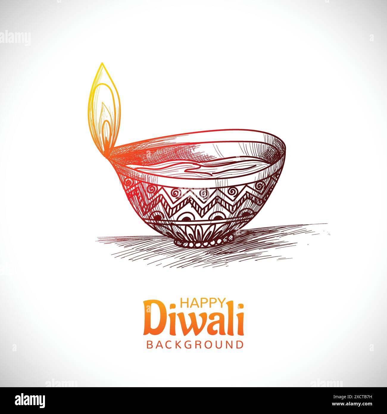 Diwali oil lamp festival hand draw sketch card design Stock Vector ...