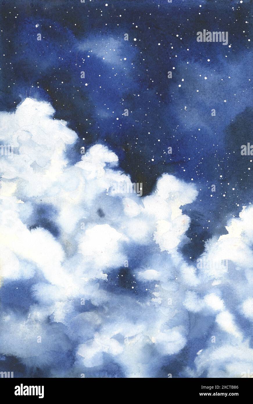 Cloudy night time sky stars kids room decor art for house handmade item ...