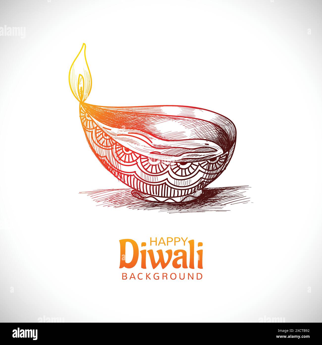 Diwali oil lamp festival hand draw sketch card design Stock Vector ...