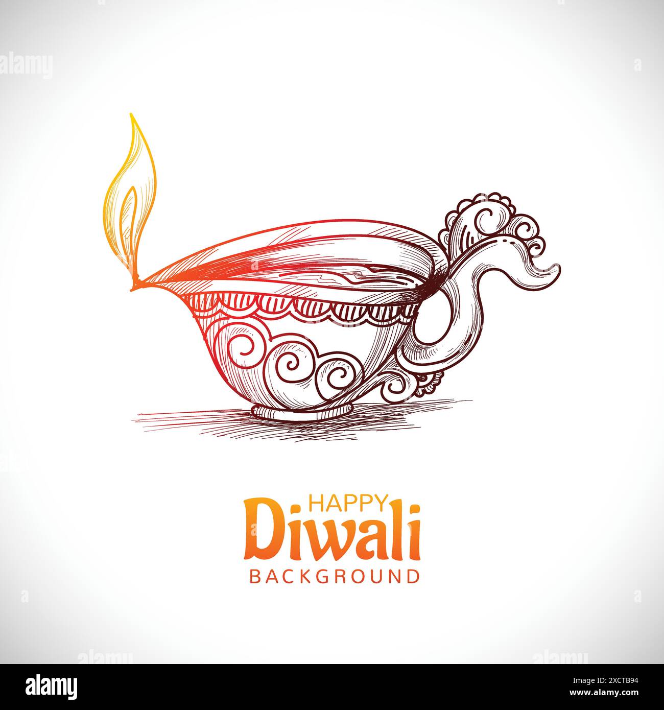 Diwali oil lamp festival hand draw sketch card design Stock Vector ...