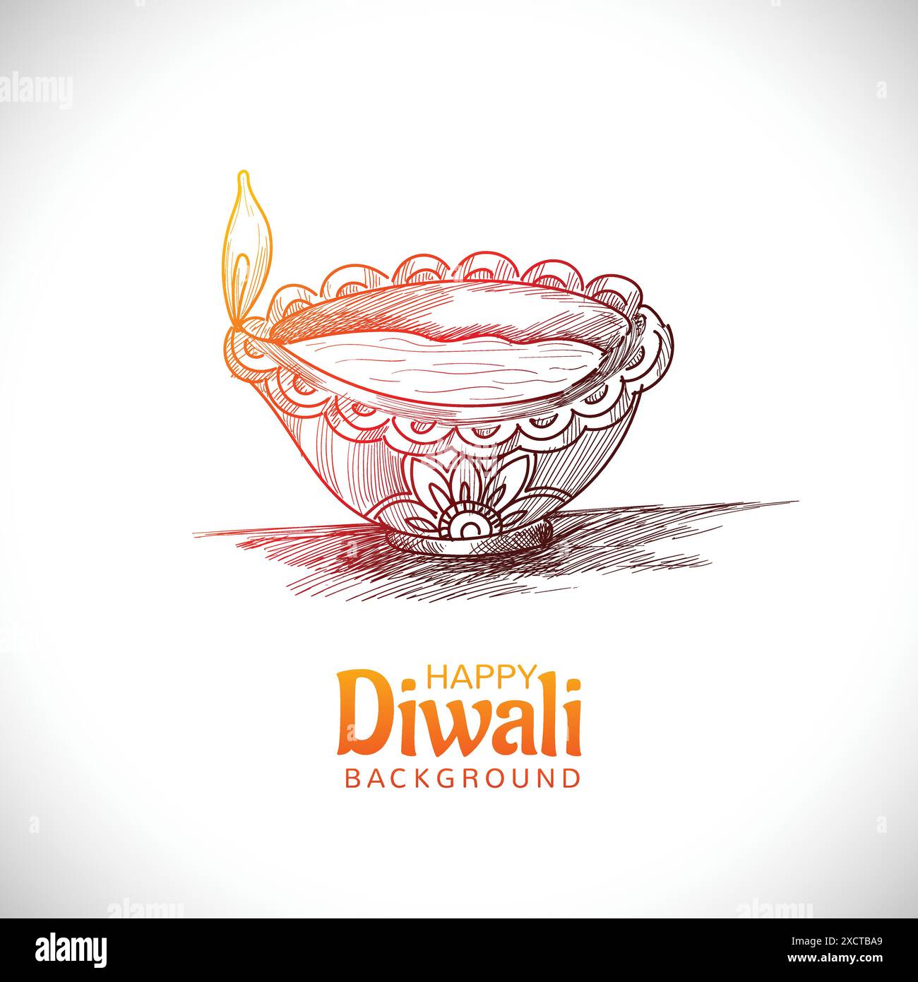 Diwali oil lamp festival hand draw sketch card design Stock Vector ...