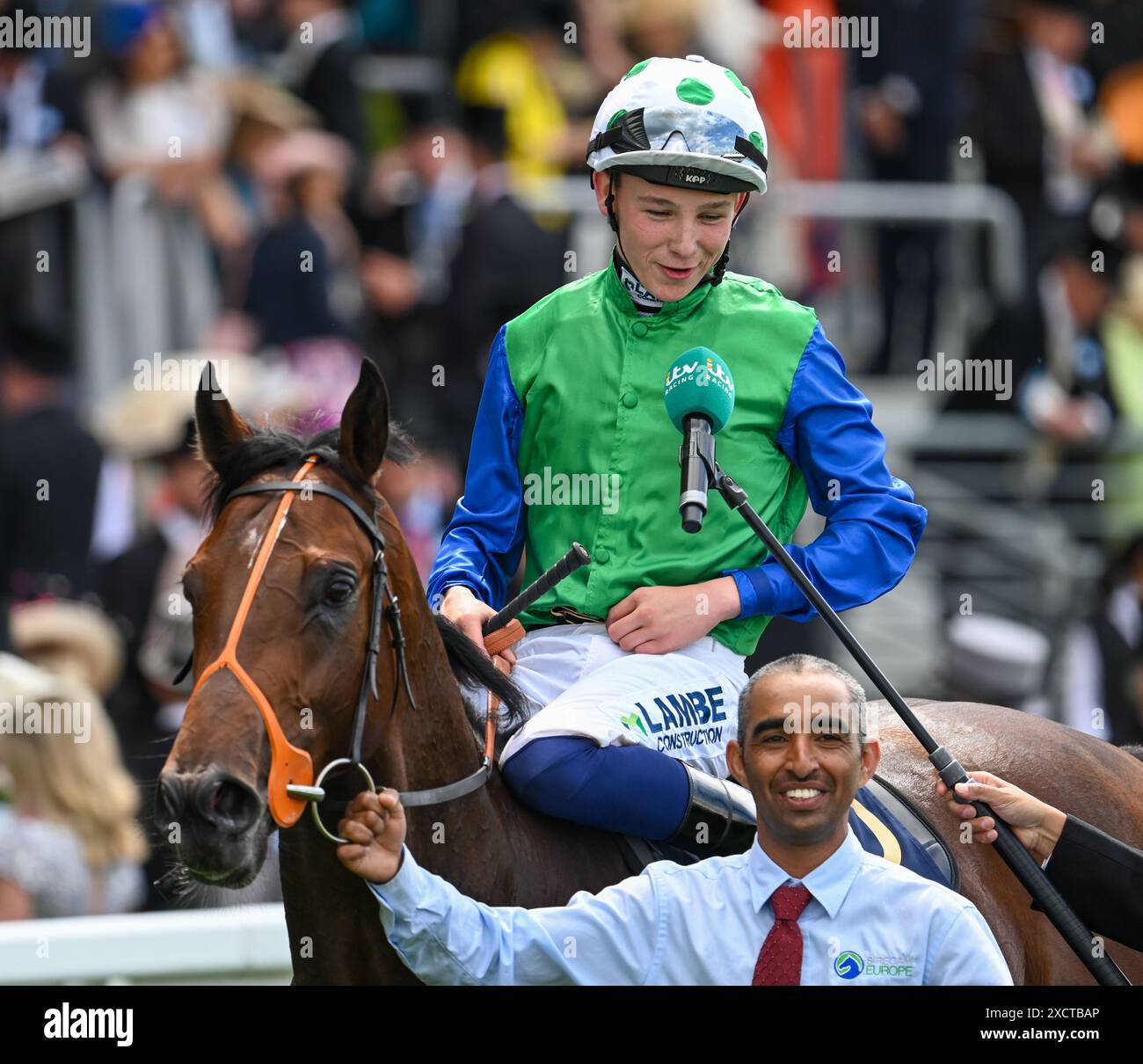 Ascot, UK. 18 June, 2024. Billy Loughnane on Rashabar after winning the ...