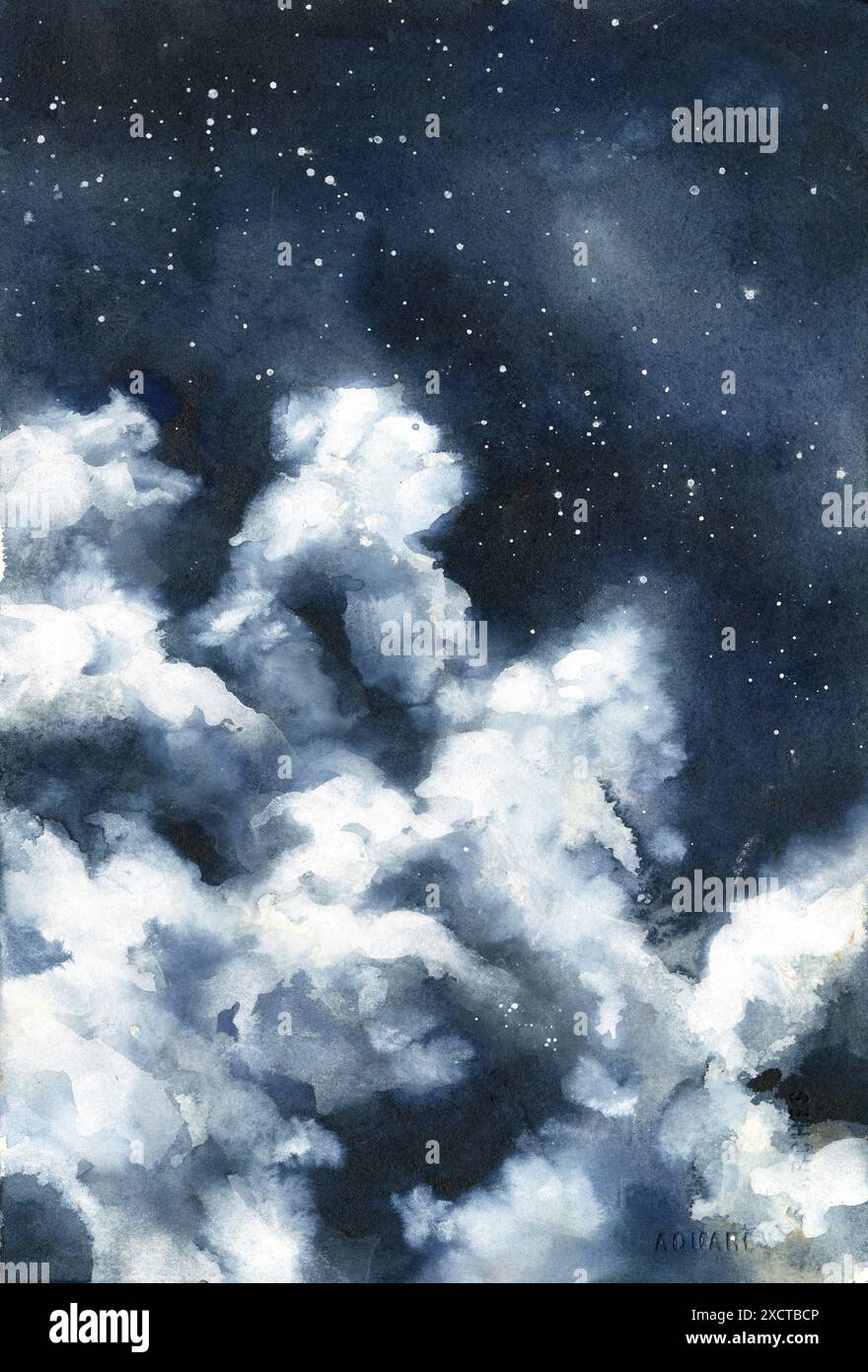 Cloudy night time sky stars kids room decor art for house handmade item ...