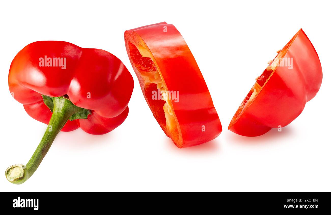 red bell pepper slices isolated on a white background. Clipping path ...
