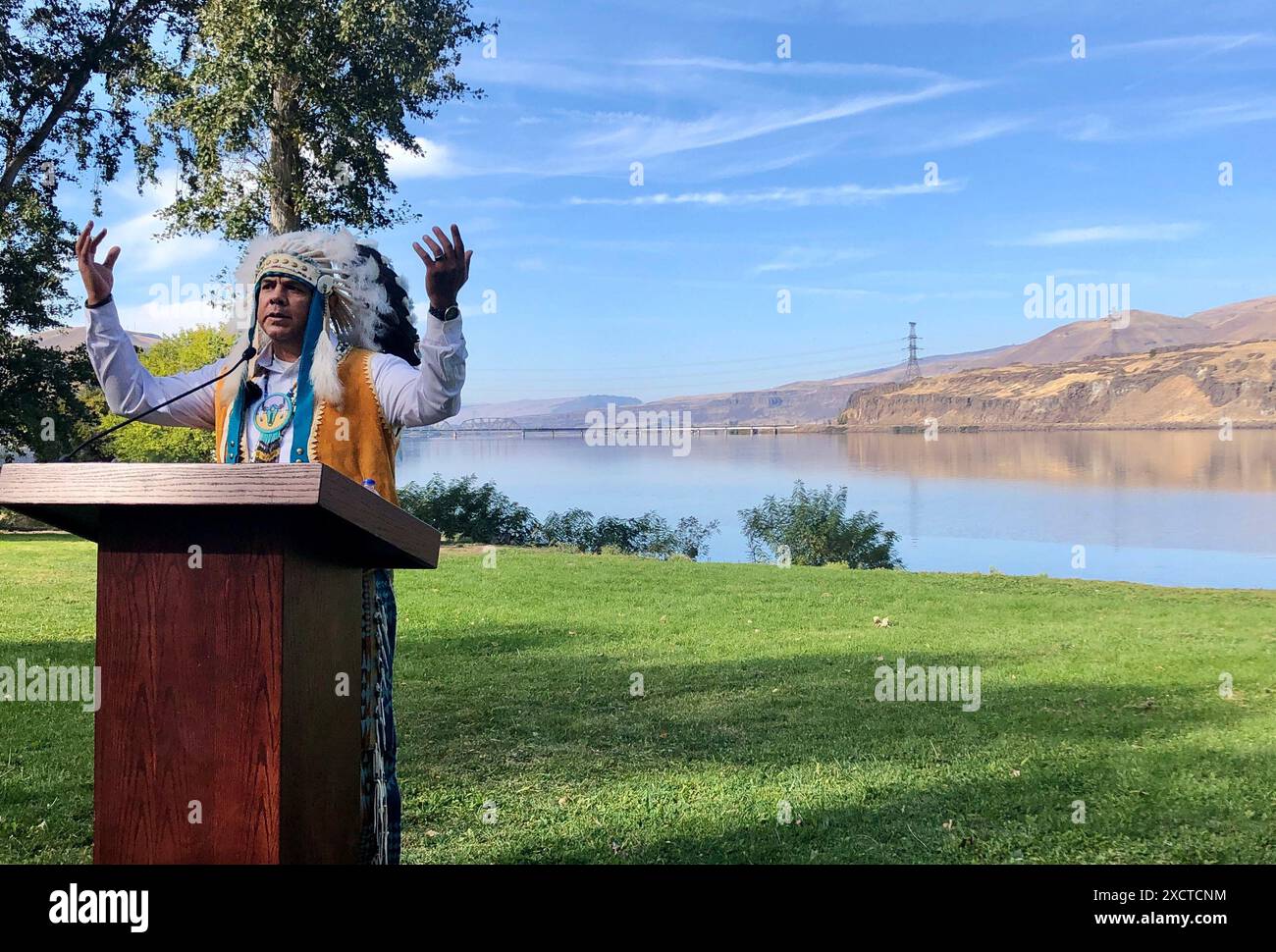 FILE - JoDe Goudy, chairman of the Yakama Nation, speaks with the ...