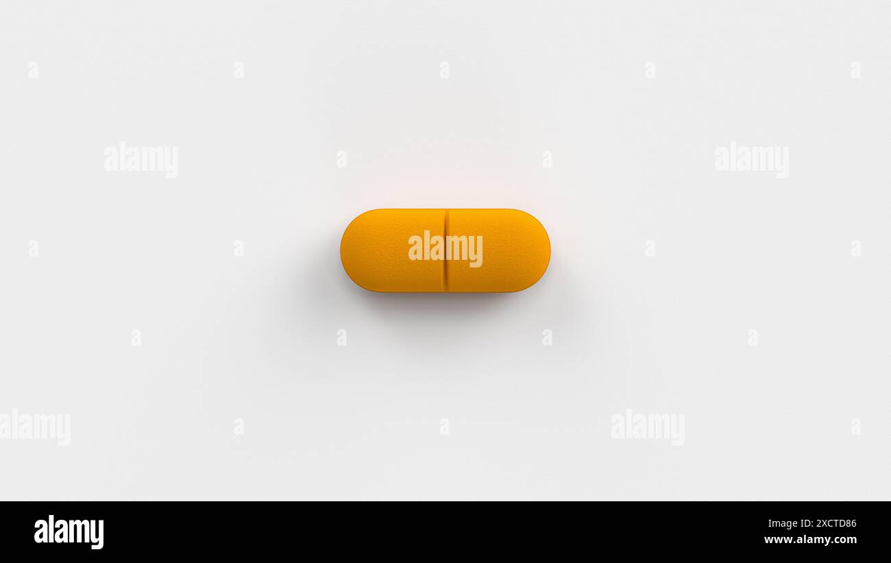 Orange single pill isolated on a white background. Tablet, pill capsule ...
