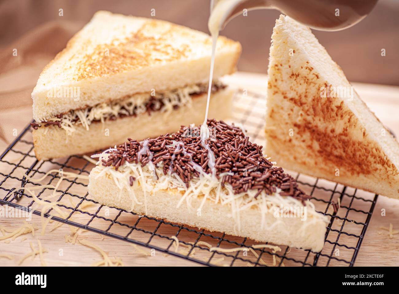 Toast with Chocolate Sprinkles Condensed Milk and Cheese Stock Photo ...