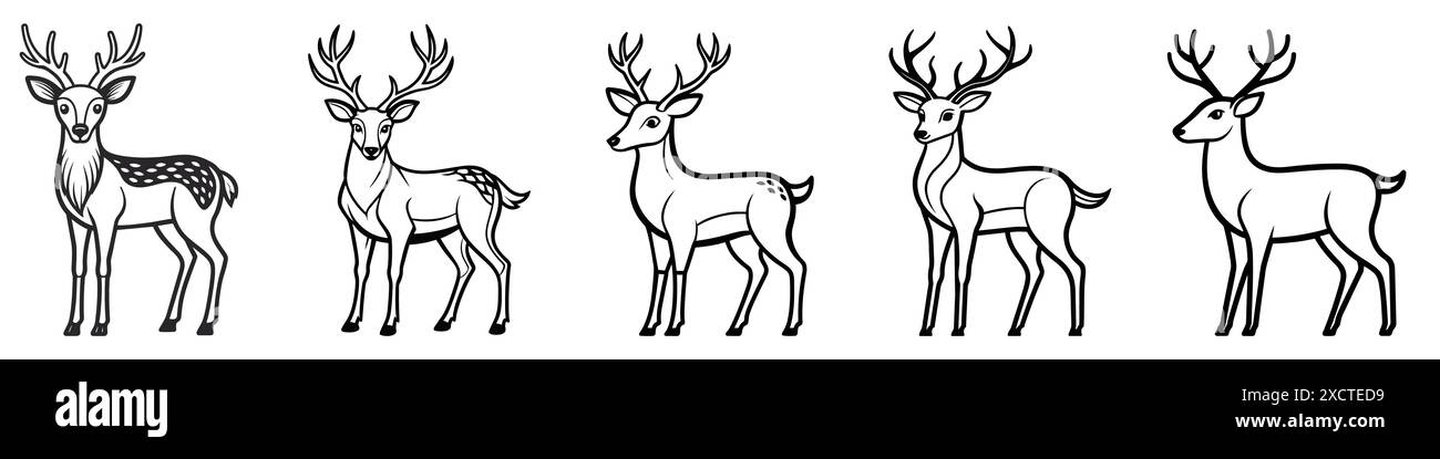 Deer icons set. Minimalist black and white illustration of a deer ...