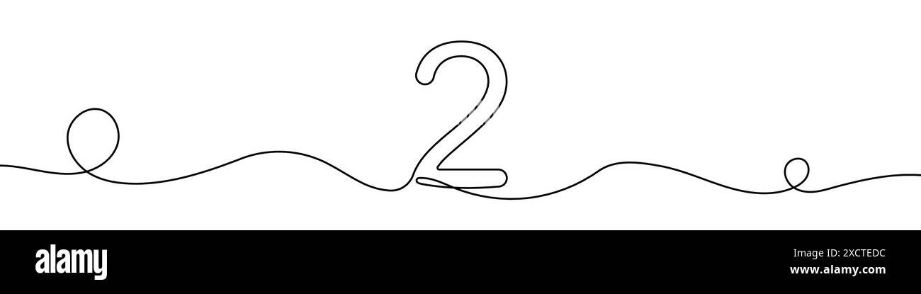 Continuous editable line drawing of number 2. One line drawing of ...