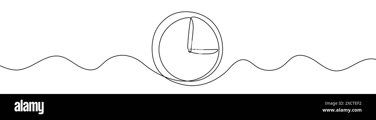 Continuous editable line drawing of clock. One line drawing of clock ...
