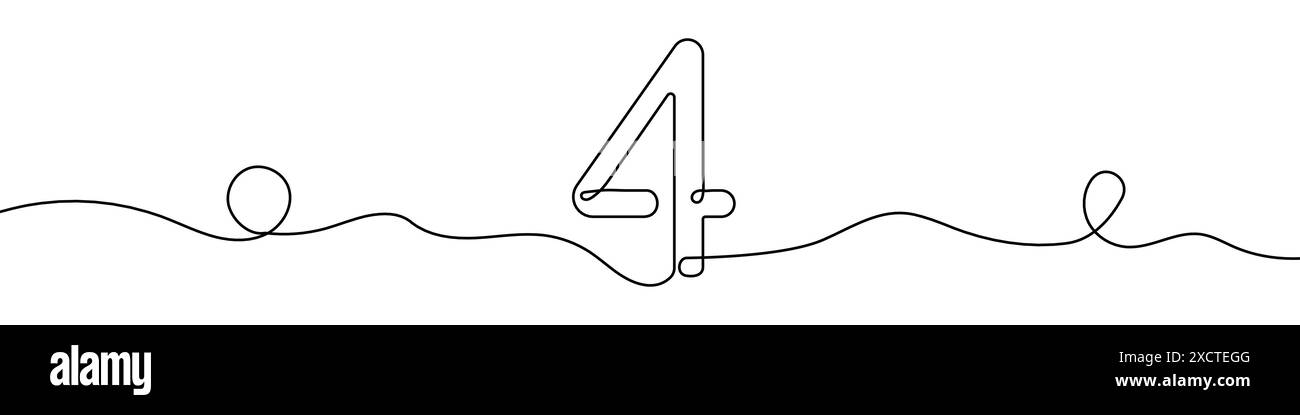 Continuous editable line drawing of number 4. One line drawing of ...