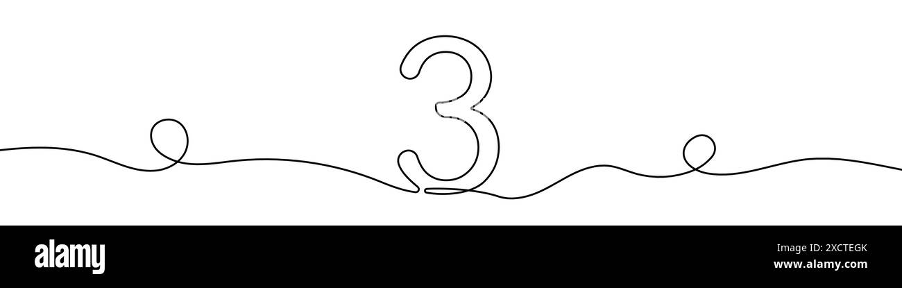 Continuous editable line drawing of number 3. One line drawing of ...