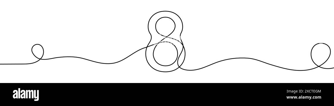 Continuous editable line drawing of number 8. One line drawing of ...
