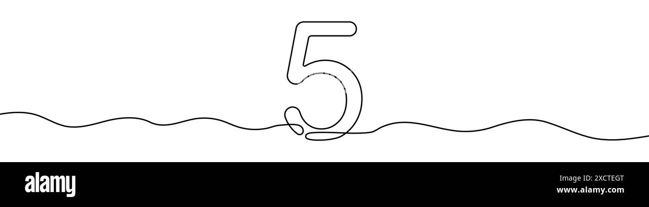 Continuous editable line drawing of number 5. One line drawing of ...