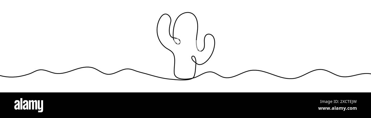 Continuous editable line drawing of cactus. One line drawing of cactus ...