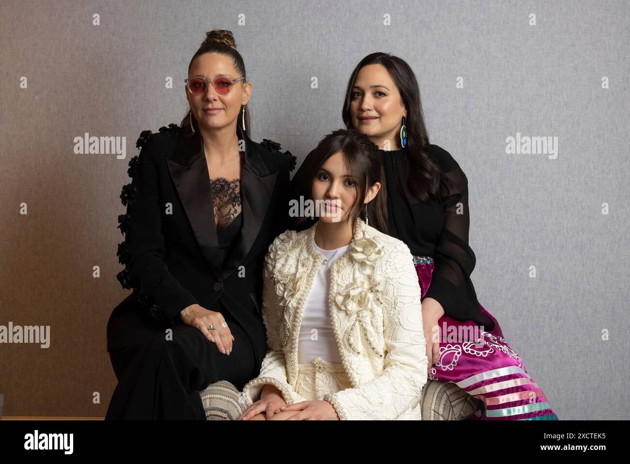 Director Erica Tremblay, left, Lily Gladstone, right, and Isabel Deroy ...