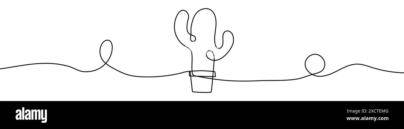 Continuous editable line drawing of cactus. One line drawing of cactus ...