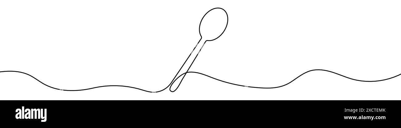 Continuous editable line drawing of spoon. One line drawing of spoon ...