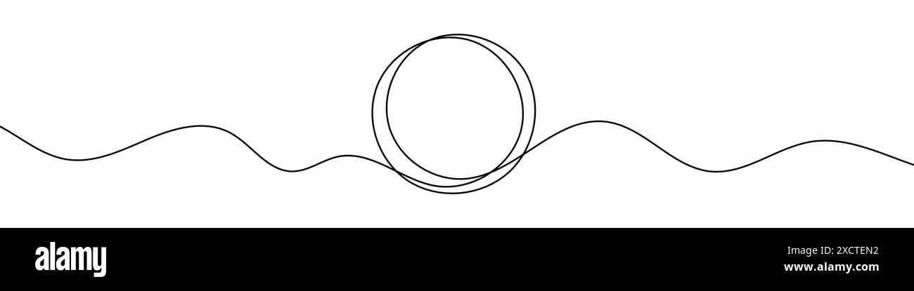 Continuous editable line drawing of round frame. One line drawing ...