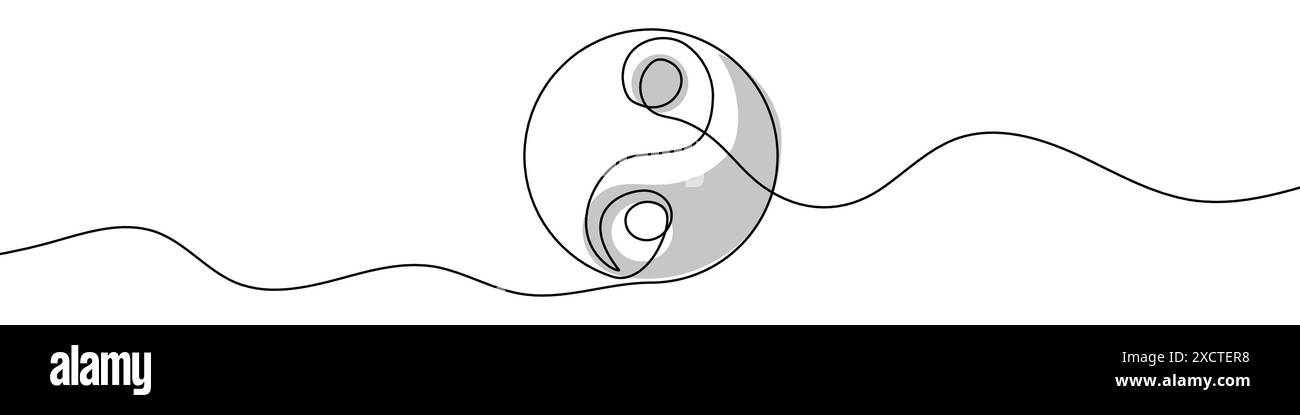 Continuous editable line drawing of Yin Yang symbol. One line drawing ...