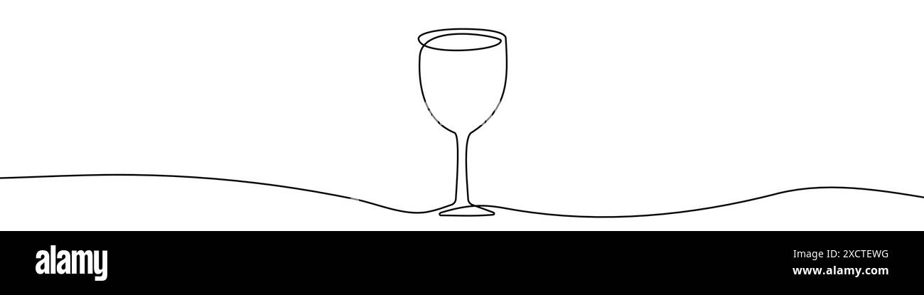 Continuous editable line drawing of wine glass. One line drawing ...