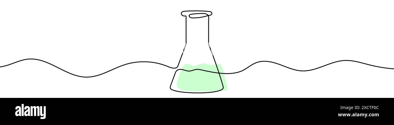 Continuous editable line drawing of Erlenmeyer flask. One line drawing ...