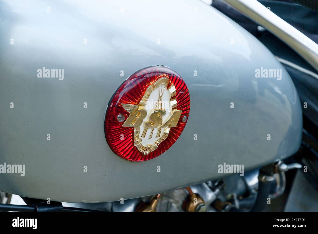 A BSA logo on the fuel tank of a BSA motorbike Stock Photo - Alamy