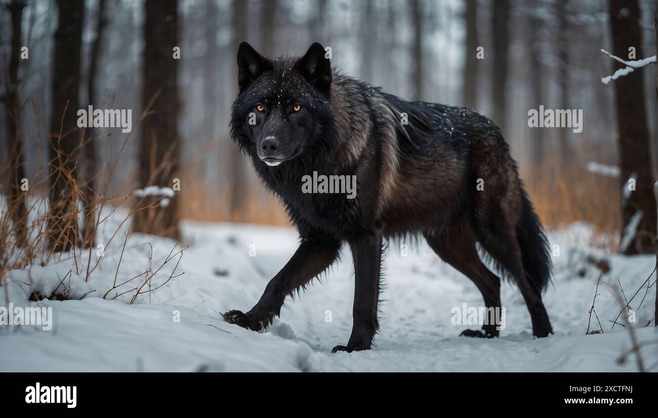 Black wolf standing in winter hi-res stock photography and images - Alamy