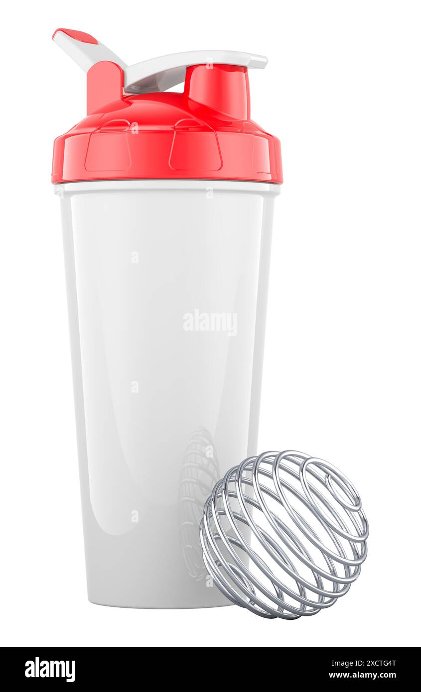Protein shaker with spring ball, 3D rendering isolated on white ...