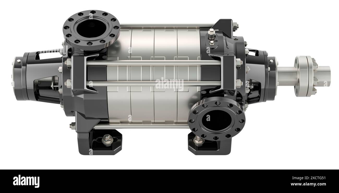 Horizontal Multistage Centrifugal Pump, side view. 3D rendering ...