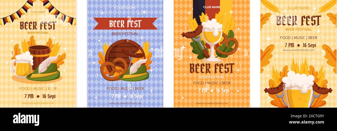 Beer festival poster invitation collection template. Design with glass ...
