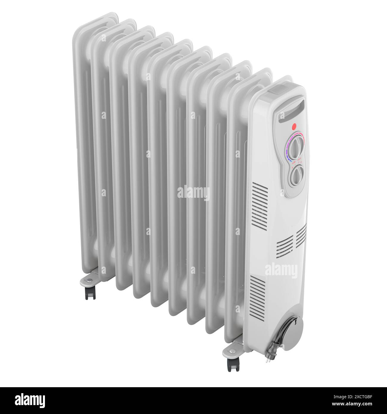 White Electric Oil Heater, oil-filled radiator. 3D rendering isolated ...